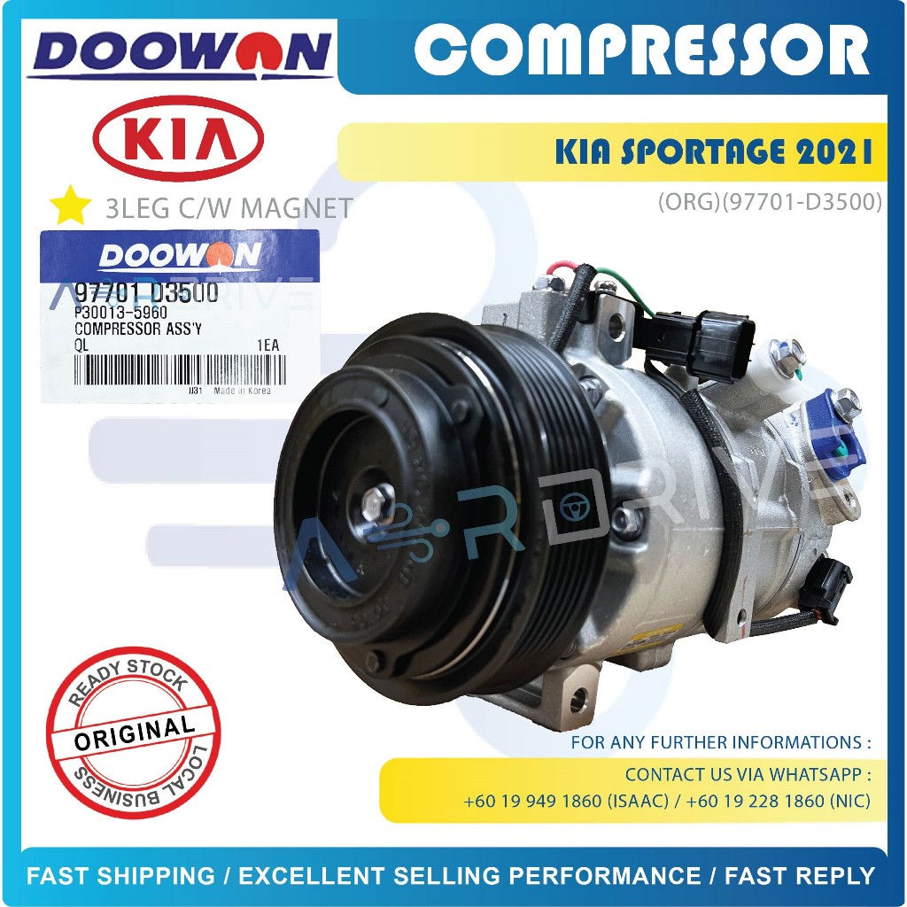 ORIGINAL DOOWON KIA SPORTAGE 2021 6PK DVE16N COMPRESSOR C/W MAGNET ...