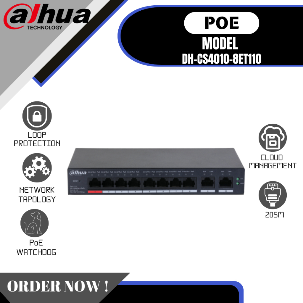 Dahua CCTV POE Switch 10-Port Unmanaged Desktop Switch With 8-Port PoE ...