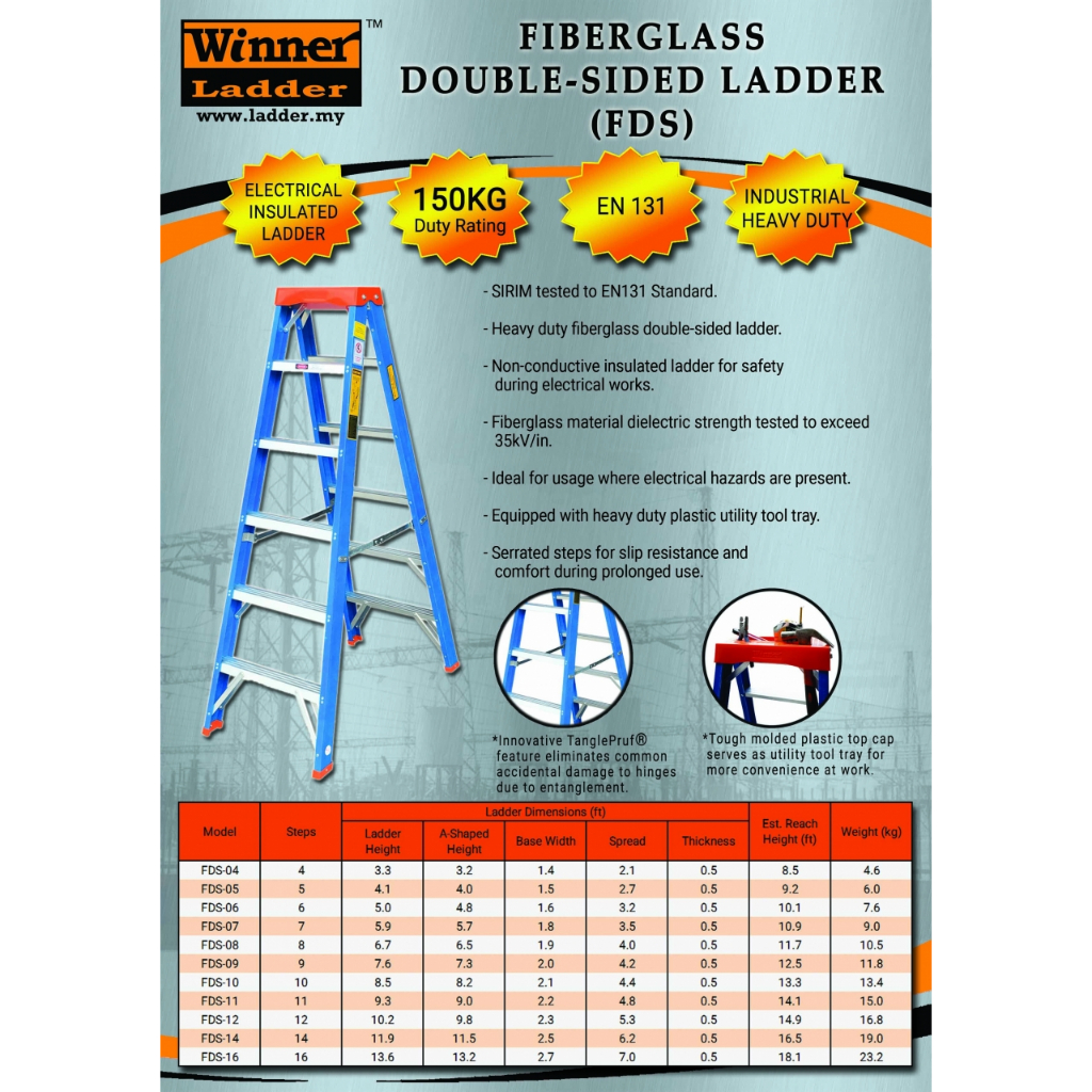 Winner Fiberglass Double-Sided TanglePruf® Ladder 9 , 10 , 12 Step ...