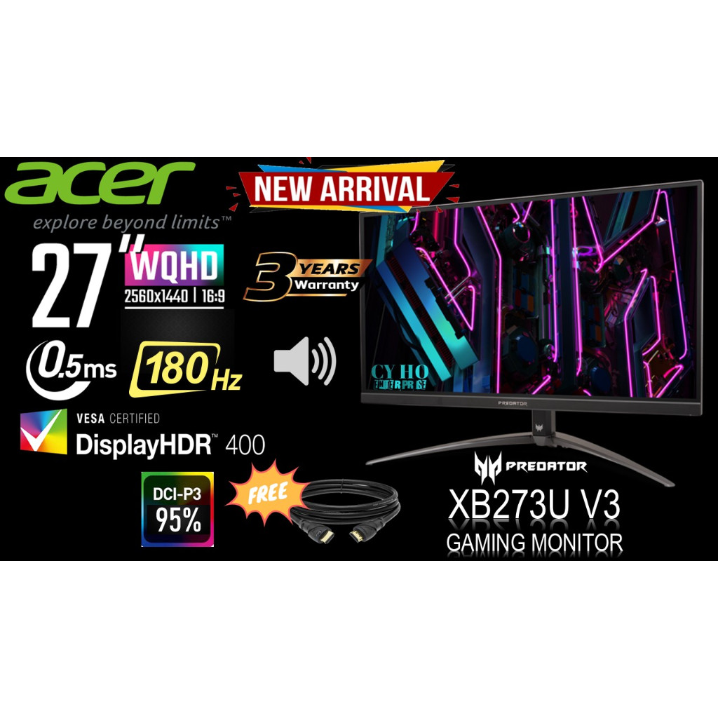 ACER Predator XB273U V3 Gaming LED Monitor 27″WQHD-2K-AS-IPS/180hz/0 ...