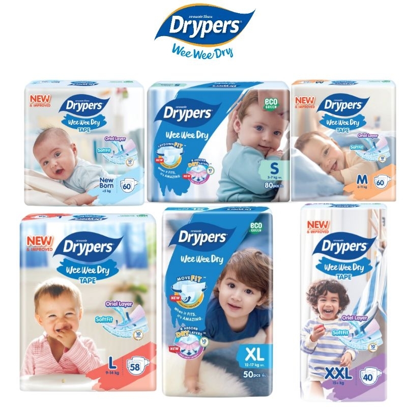 Drypers Wee Wee Dry Tape NB60/S80/M60/L58/XL50/XXL40 | Shopee Malaysia