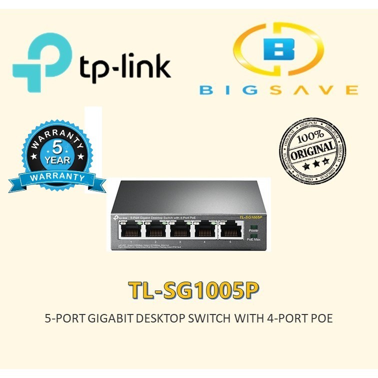 TP-LINK TL-SG1005P 5-PORT GIGABIT DESKTOP SWITCH WITH 4-PORT POE | Shopee Malaysia