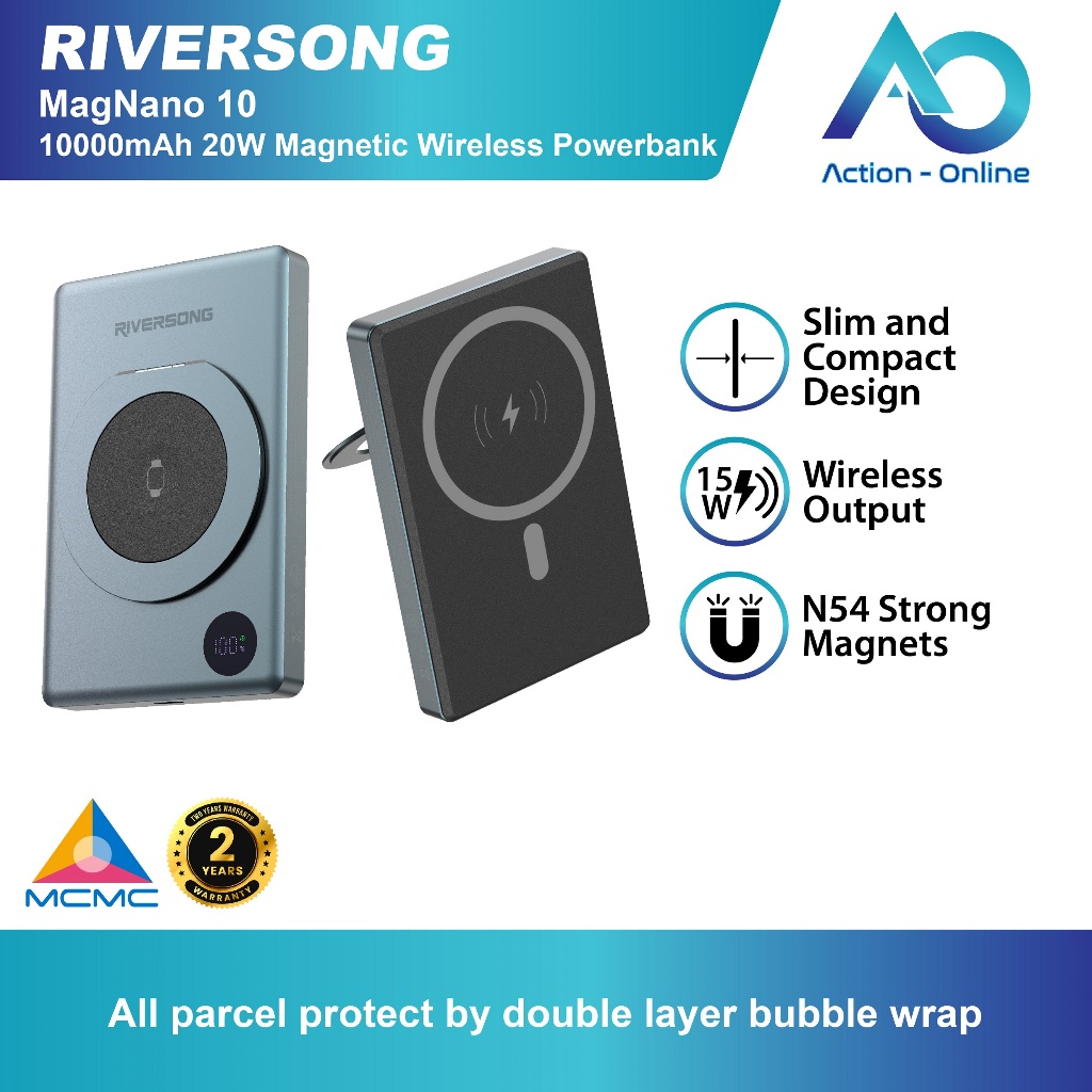 Riversong MagNano 10 (10,000mAh Fast Charging) 20W Magnetic Wireless Powerbank - 2 Years ...