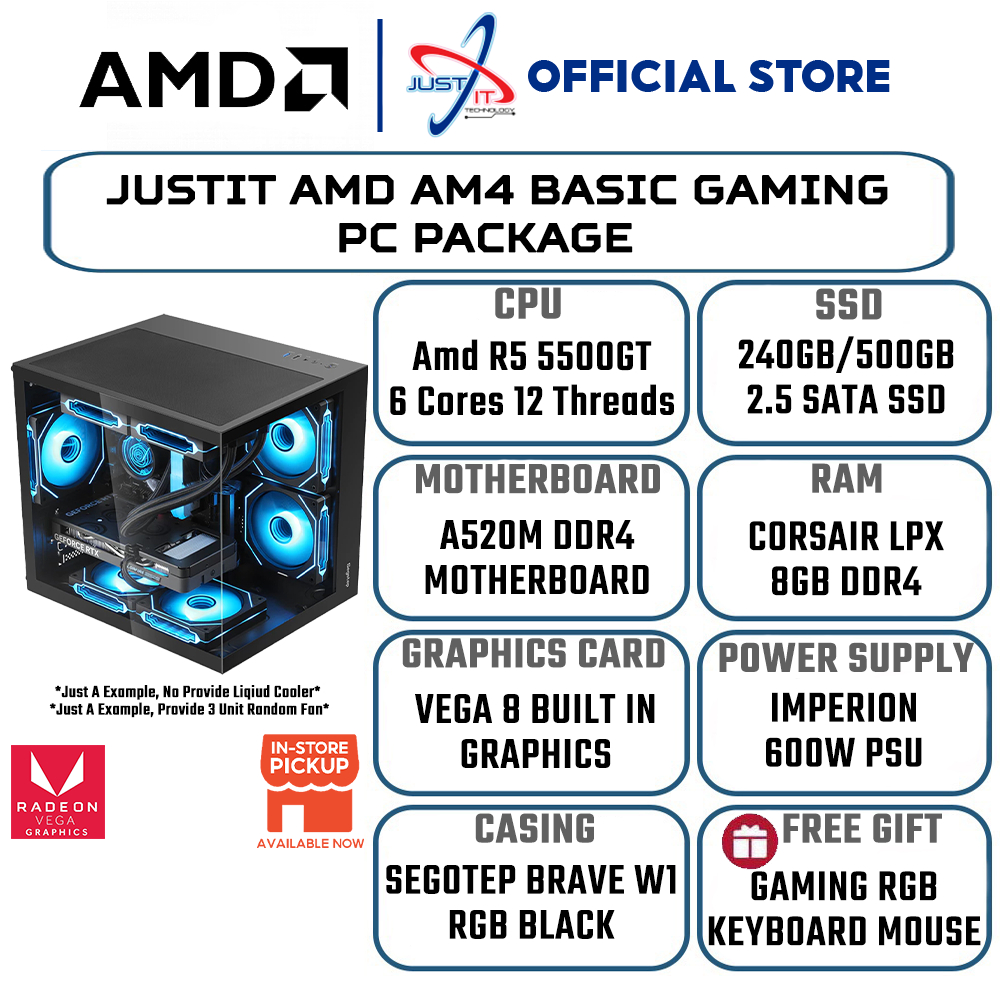 JUSTIT AM4 BASIC GAMING PC PACKAGE ( Ryzen 5 5600G or 5500GT or 5600GT ...