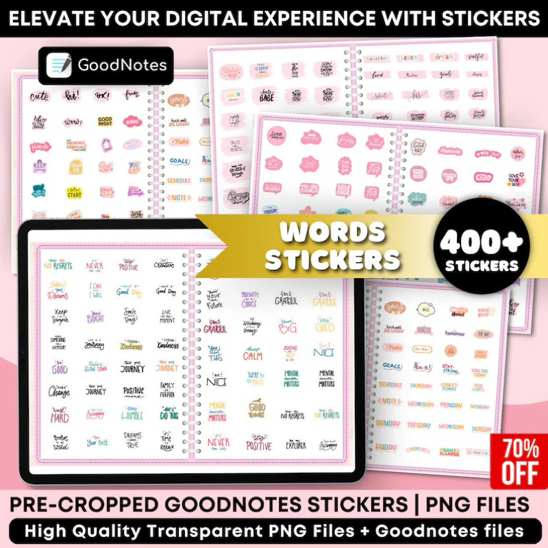 400+ Words Digital Stickers - Positive Quotes, Word Reminder Stickers ...