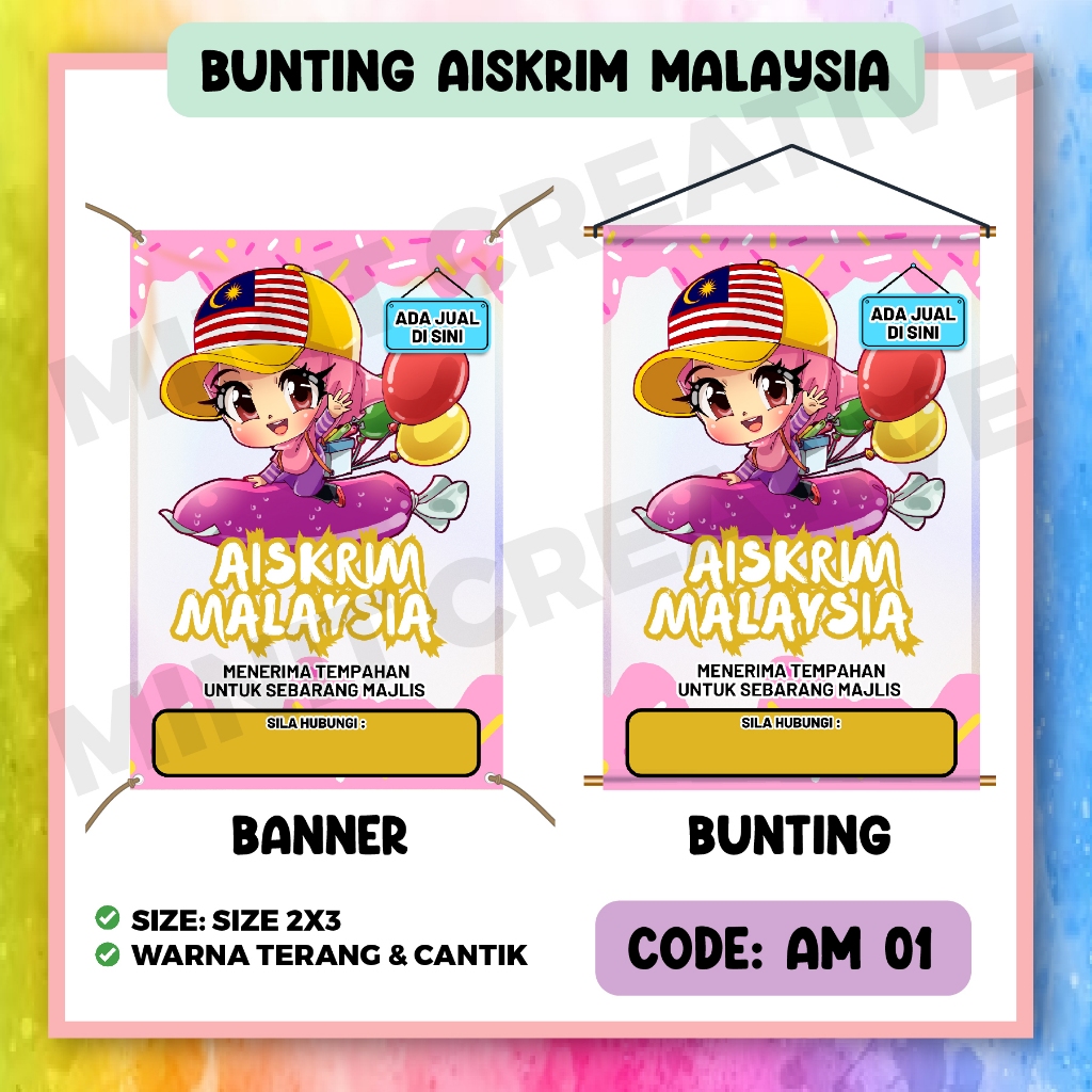 BUNTING / BANNER AISKRIM MALAYSIA READYSTOK SIZE 2FT X 3FT | Shopee ...