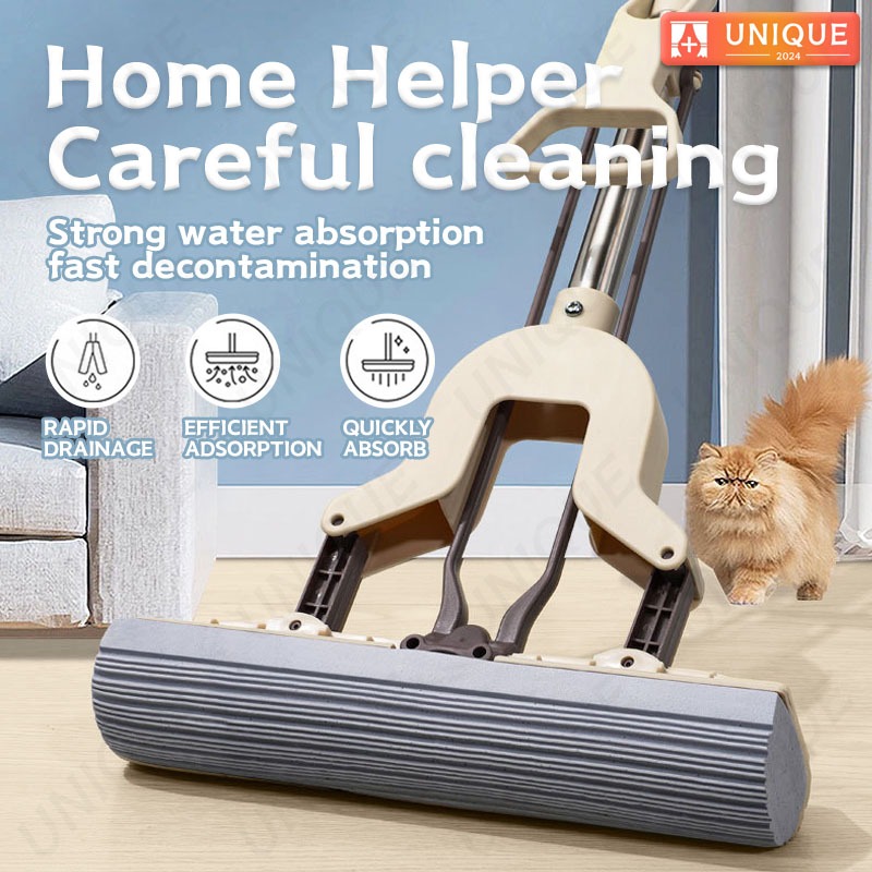 Sponge Mop Hand Wash Free Floor Toilet Bathroom Squeeze Dry Mop Magic ...