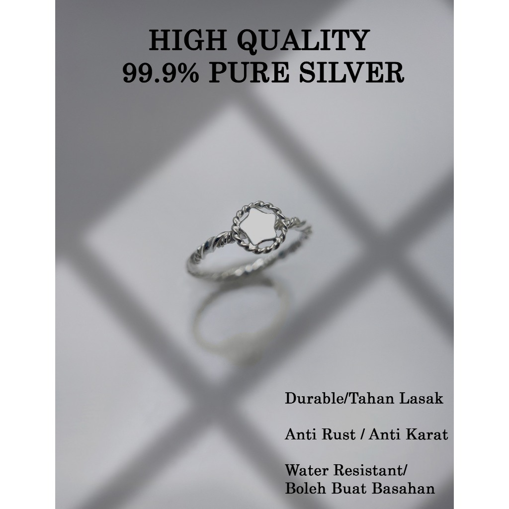 BEUNI HANDMADE MINIMALIST PREMIUM 999 SILVER RING ANTIRUST NO ALLERGIC WATER PROOF WITH 999 MARK ...