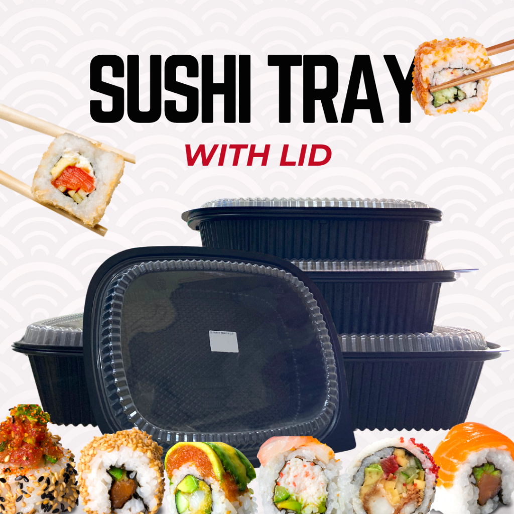 Disposable Premium Plastic Yee Sang Sushi, Cake Tray, Box with Lids ...