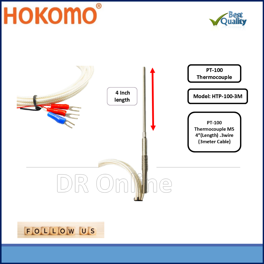 PT100 THERMOCOUPLE C/W 3METER PTFE SILVER PLATED COPPER CABLE (HPT-100 ...