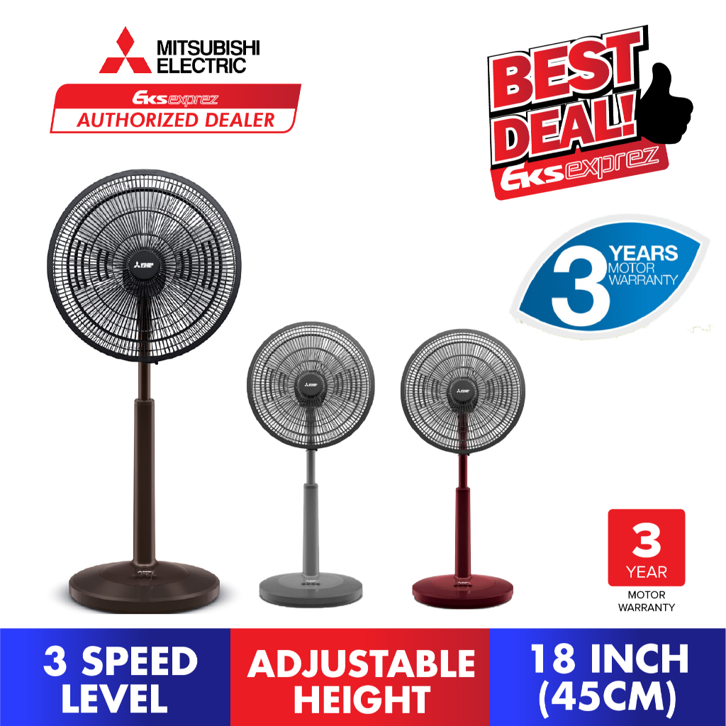 Mitsubishi (R18A-GB-P) 3-Blade Electric Tatami Stand Fan hitam/berkelas ...