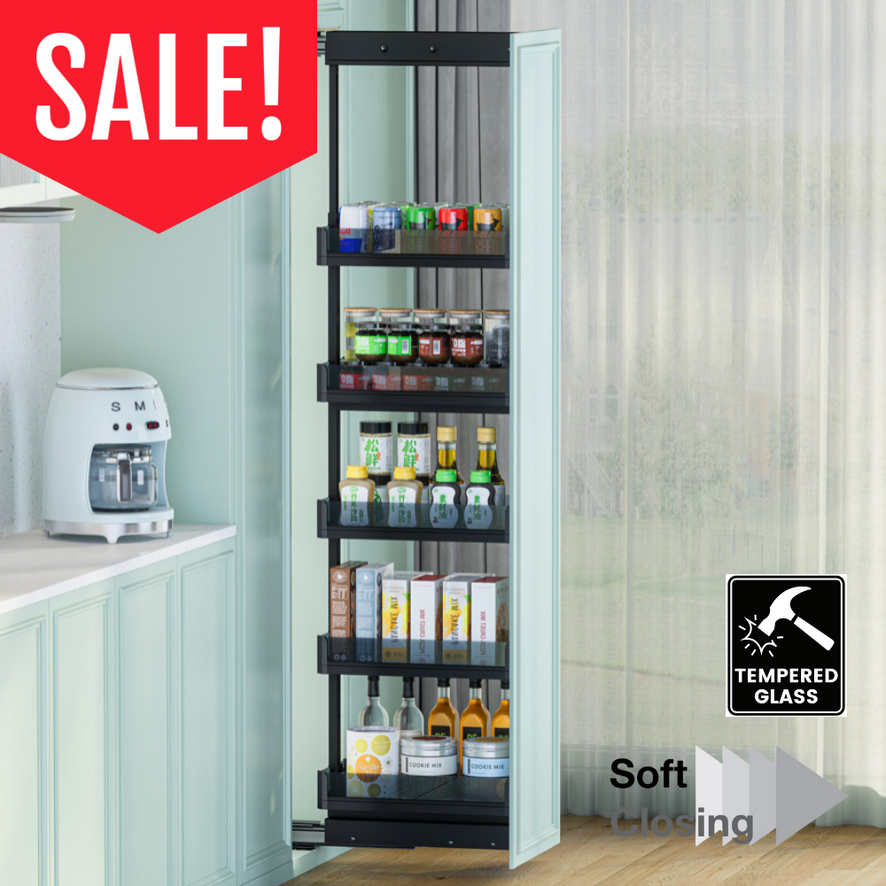 Aluminium Tall Unit Pull Out Basket With Soft Closing Slide - Dark Grey ...