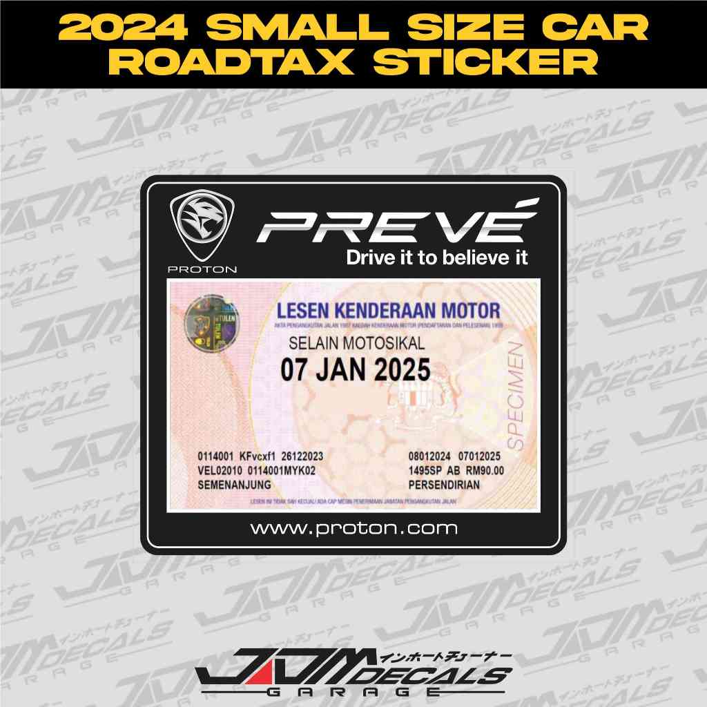[2024 SMALL SIZE CAR ROADTAX STICKER] Proton Preve Windscreen Roadtax ...