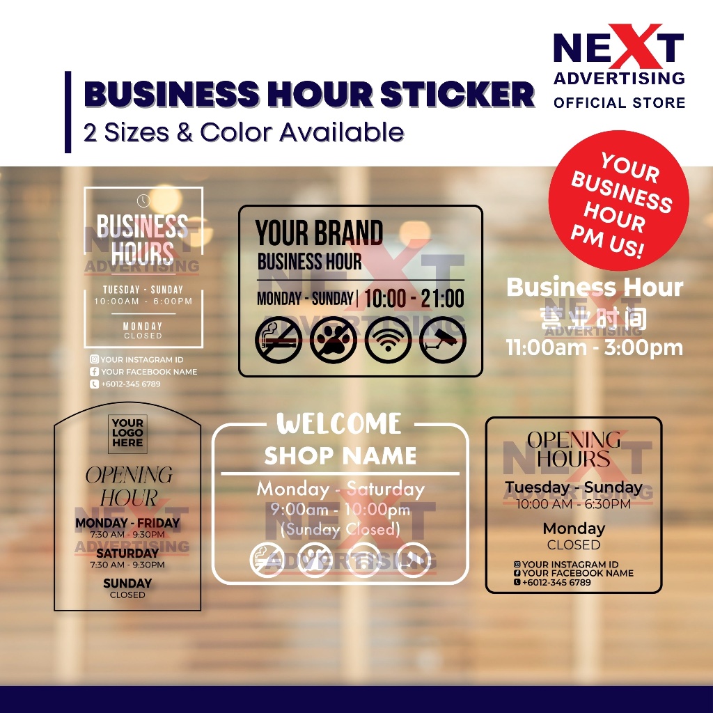Sticker Waktu Operasi | Business Hour / Opening Hour Sticker For Glass ...