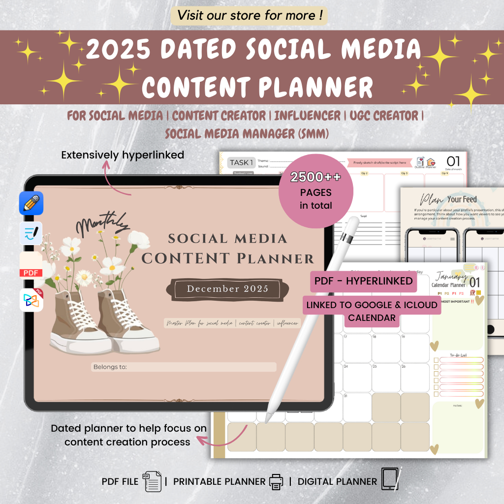 2025 SOCIAL MEDIA PLANNER | PRINTABLE PLANNER | DIGITAL PLANNER | FOR ...