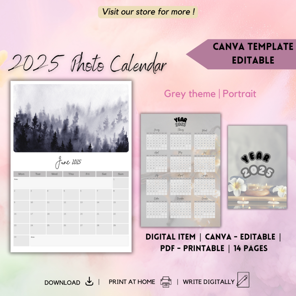 2025 calendar | Photo calendar | Canva Template Editable | PDF ...