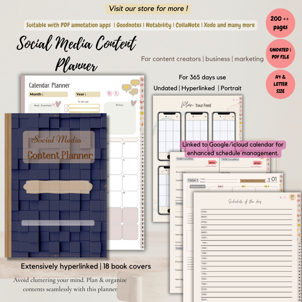 UNDATED 365 DAYS SOCIAL MEDIA PLANNER | PRINTABLE PLANNER | DIGITAL ...