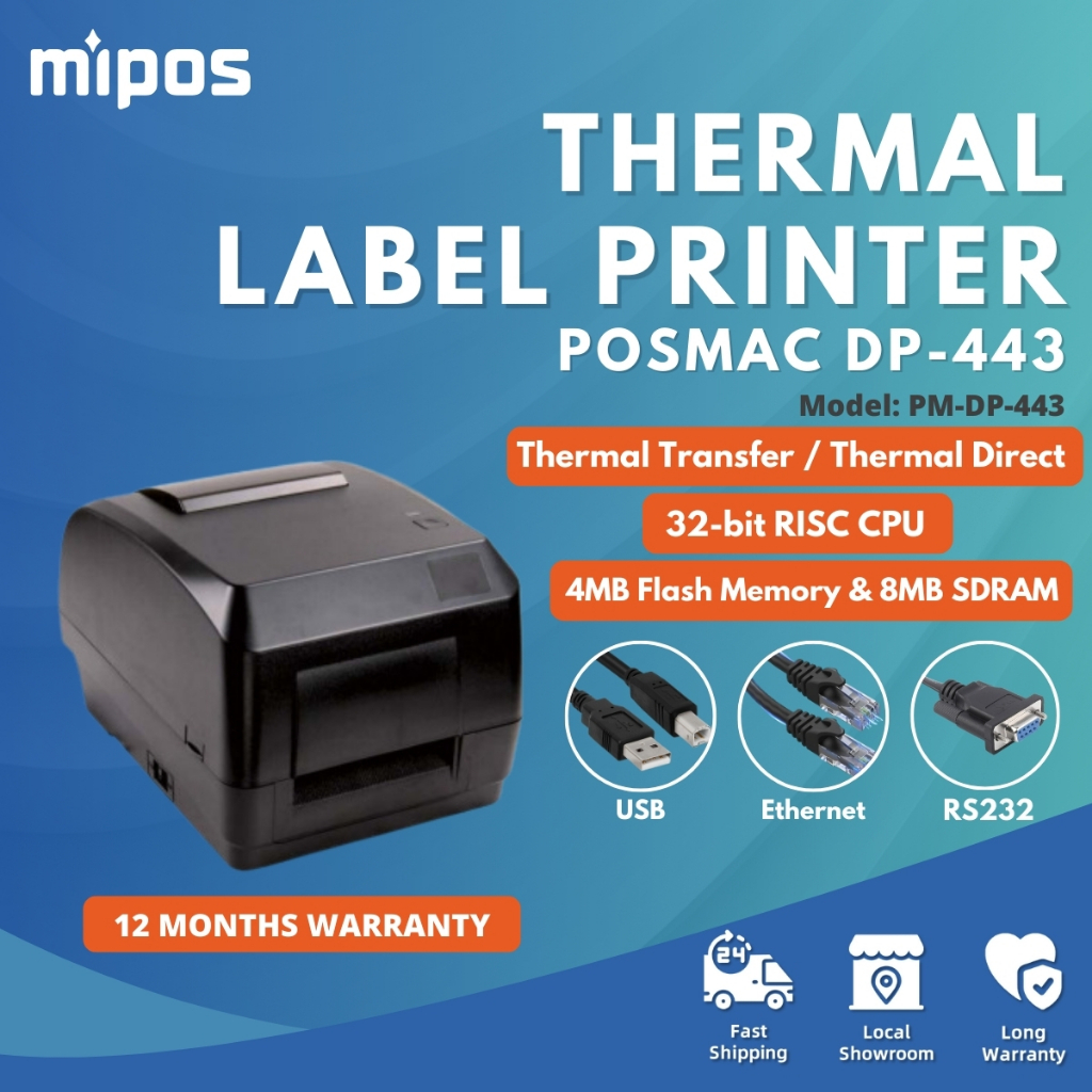 POSMAC DP-443 Thermal Label Printer Built-In CPU 4MB Flash Memory, 8MB ...