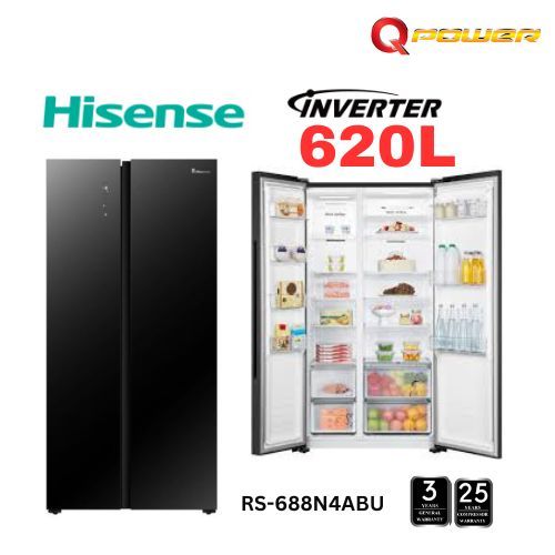 HISENSE Side by Side Inverter Refrigerator RS688N4AWU 2 Door Inverter ...