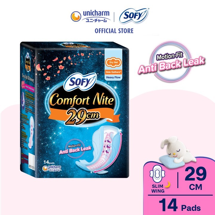 SOFY Comfort Nite Side Gathers Dry Net Night Slim Wing Sanitary Pad 29cm 14pcs | Shopee Malaysia