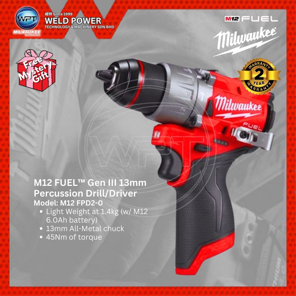 Milwaukee M12 FUEL™ Gen III 13mm Percussion Drill/Driver (Model: M12 FPD2-0) | Shopee Malaysia