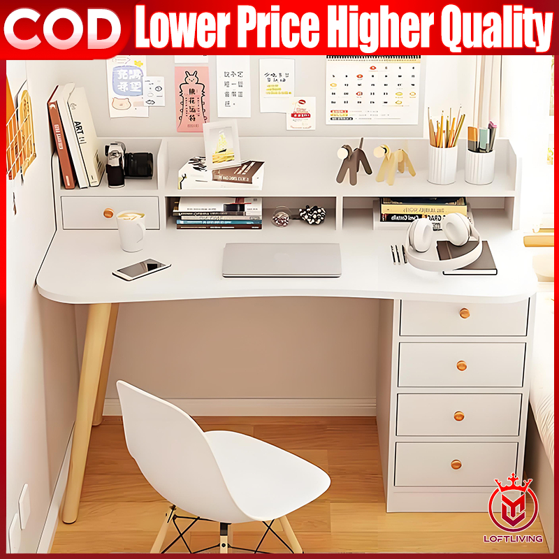 LOFT-Computer Table With Drawer Student Study Writing Desk Household Office Dressing Table Meja ...