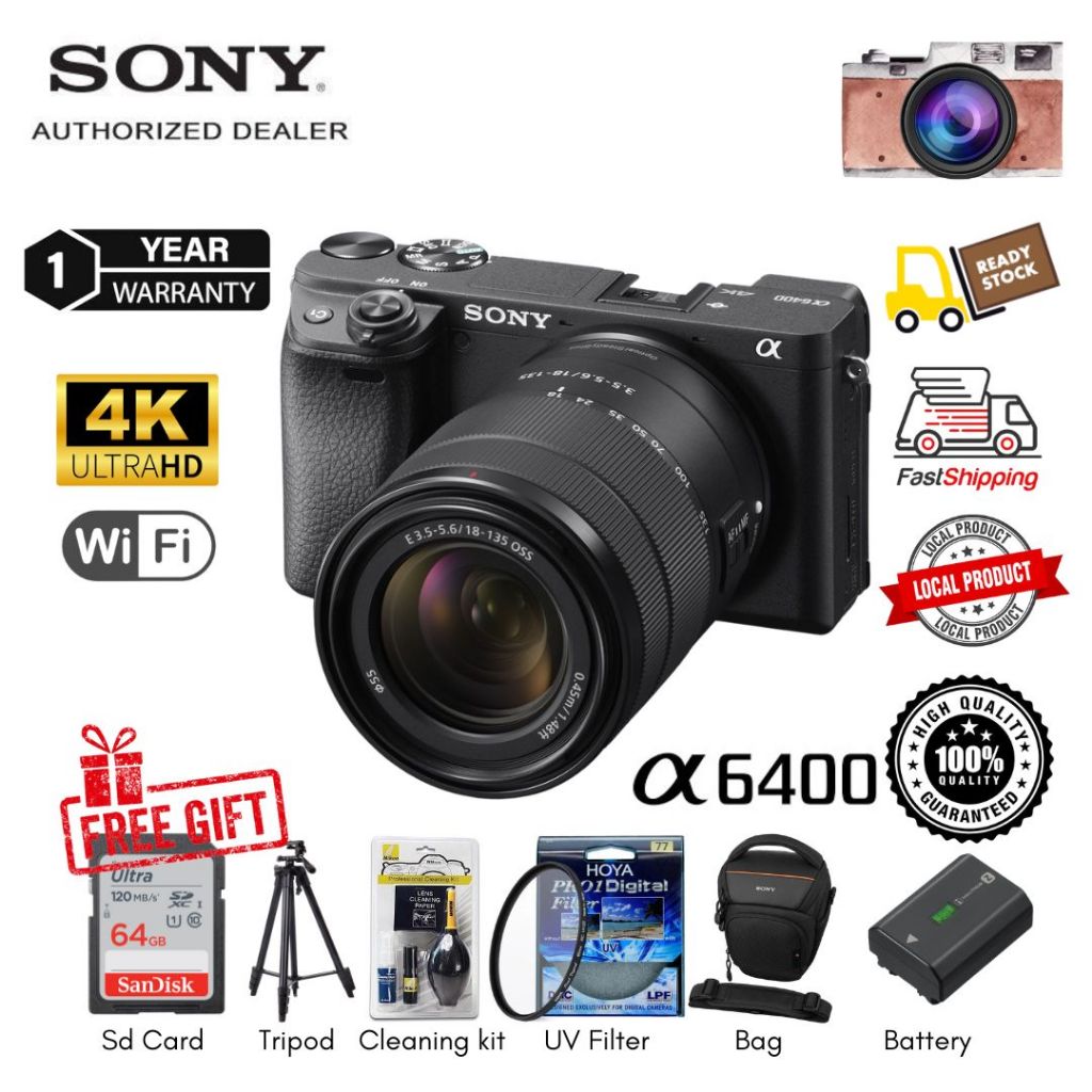 Sony Alpha a6400 Mirrorless Camera 4K Video 18-135mm f/3.5-5.6 Lens E Mount Compatible - ILCE ...