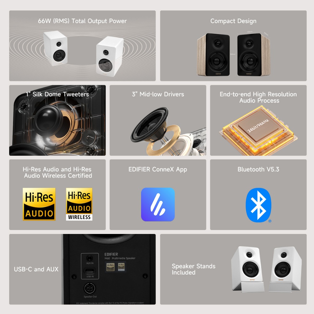 Edifier M60 Multimedia PC Speakers - 66W RMS | Silk Dome Tweeter | 3" Mid-low | DSP | DRC | AUX ...