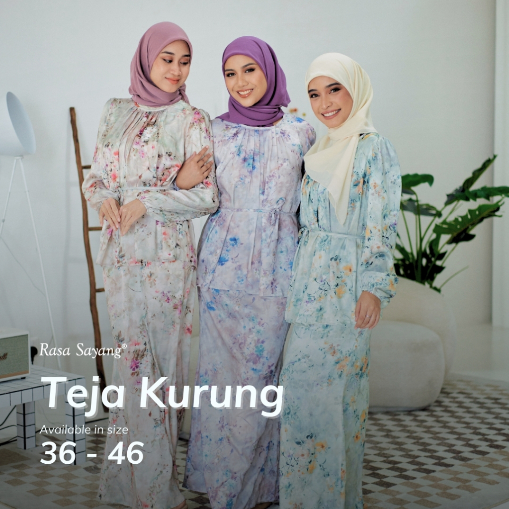(36-46) Rasa Sayang Teja Kurung / Baju Kurung Floral Pattern / Baju ...