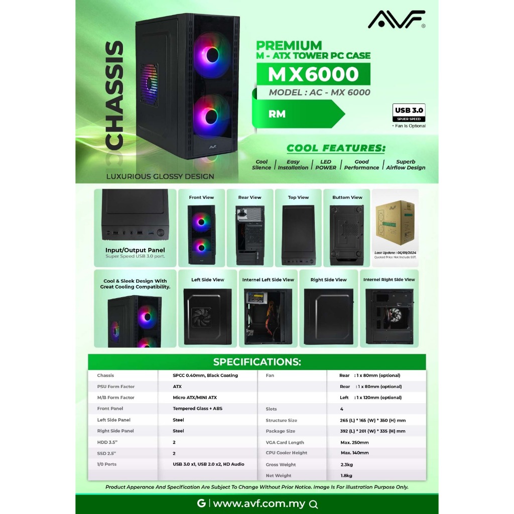 AVF AC-MX6000 Mini Micro Mid Tower MATX Side Transparent Casing AC ...