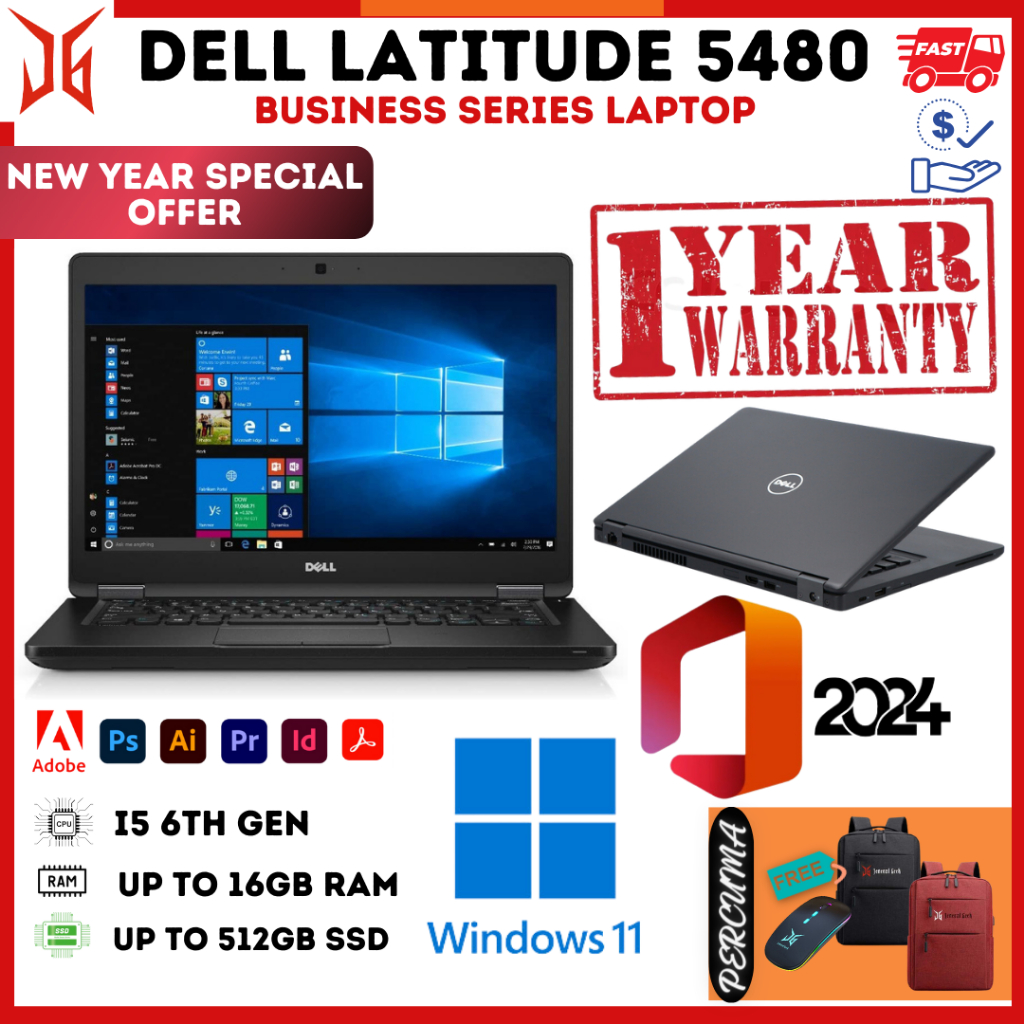 Dell latitude 5480 Laptop intel core i5-6th gen, Up To 512GB SSD, FHD 14'' Display [1 Year ...