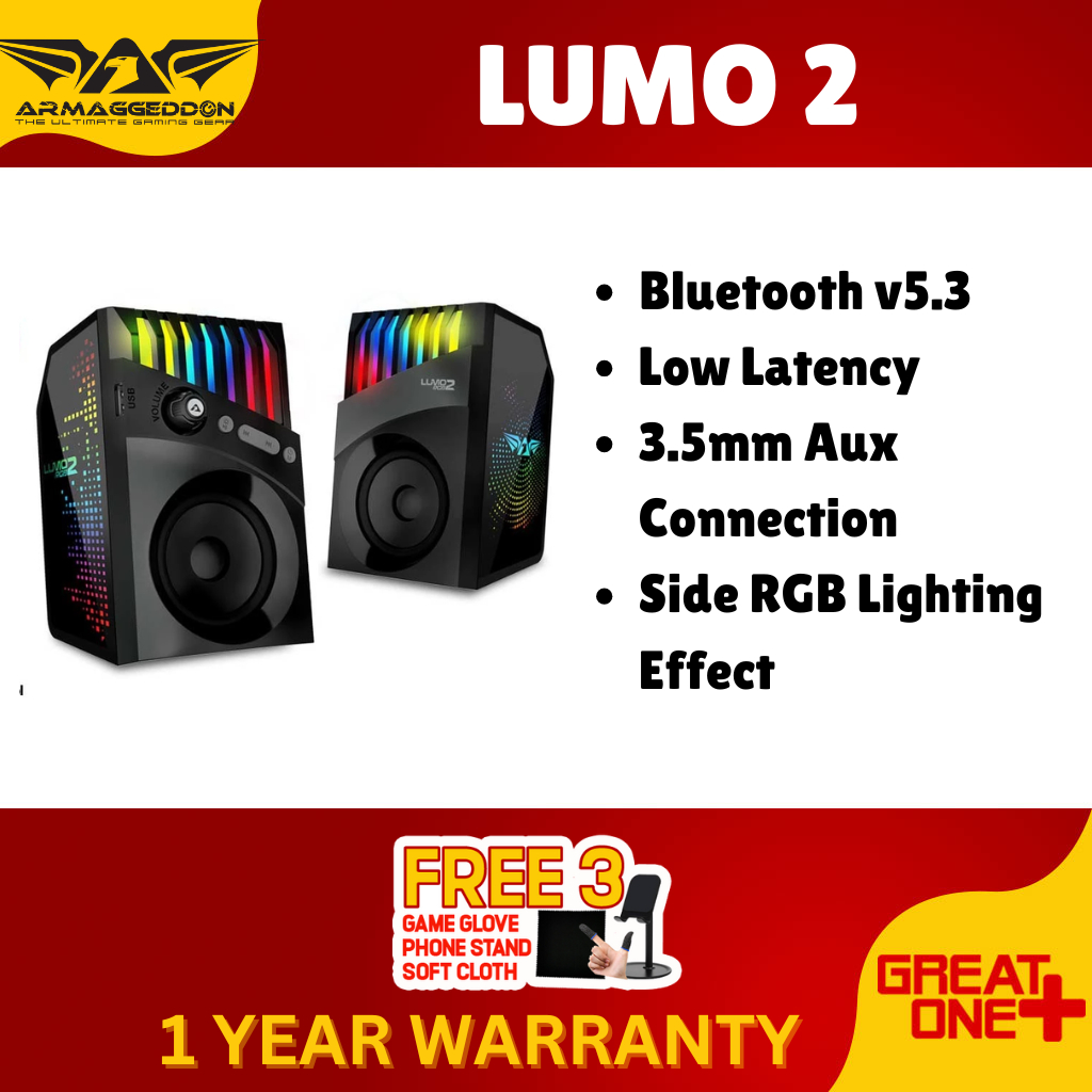 Armaggeddon Lumo 2 RGB Bluetooth 5.3 Low Latency Stereo Speaker (20W ...