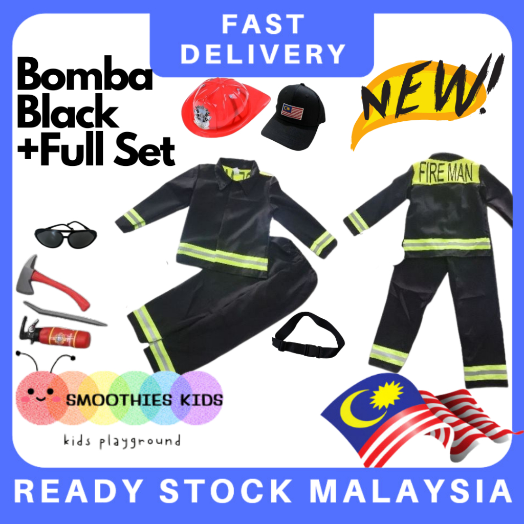 [SmoothiesKids] Bomba Black Full Set Costume Kids Fireman Malaysia ...