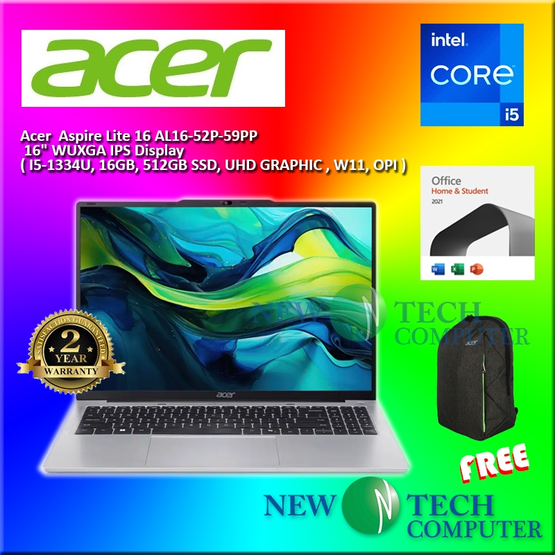 Acer Aspire Lite 16 AL16-52P-59PP 16" WUXGA Laptop Silver ( i5-1334u 16GB DDR5 512GB SSD 16 ...