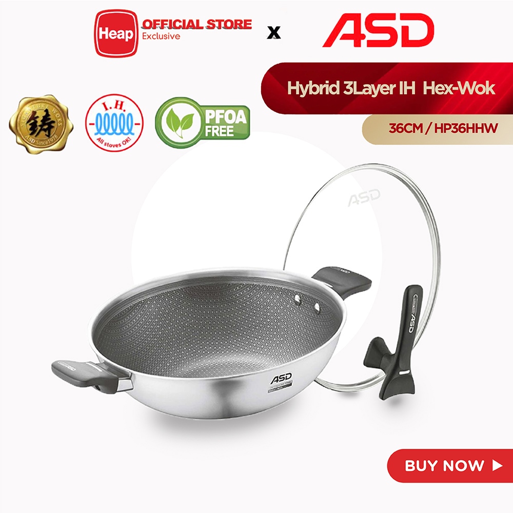 ASD Hybrid Series 36CM 3-Ply IH Hex-Wok with Glass Lid - (36CM) [Model: HP36HHW] | Shopee Malaysia