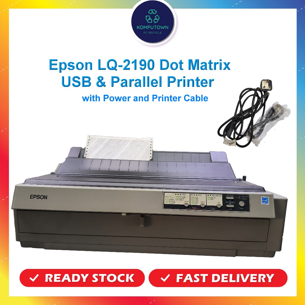 (Used) Epson LQ-2190 Dot Matrix USB and Parallel Printer with free USB cable and power cord ...