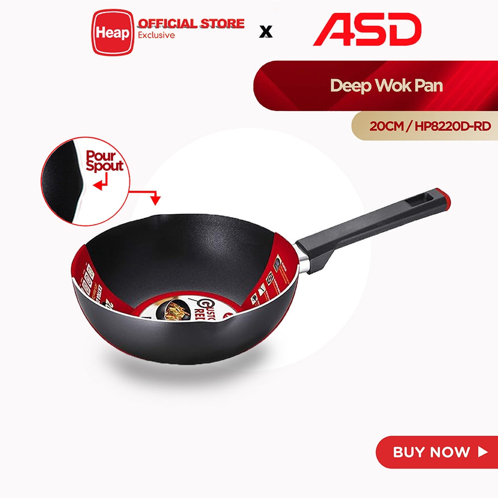 ASD Gusto Red Series 20CM Deep Wok Pan with Pouring Spouts - (20CM ...