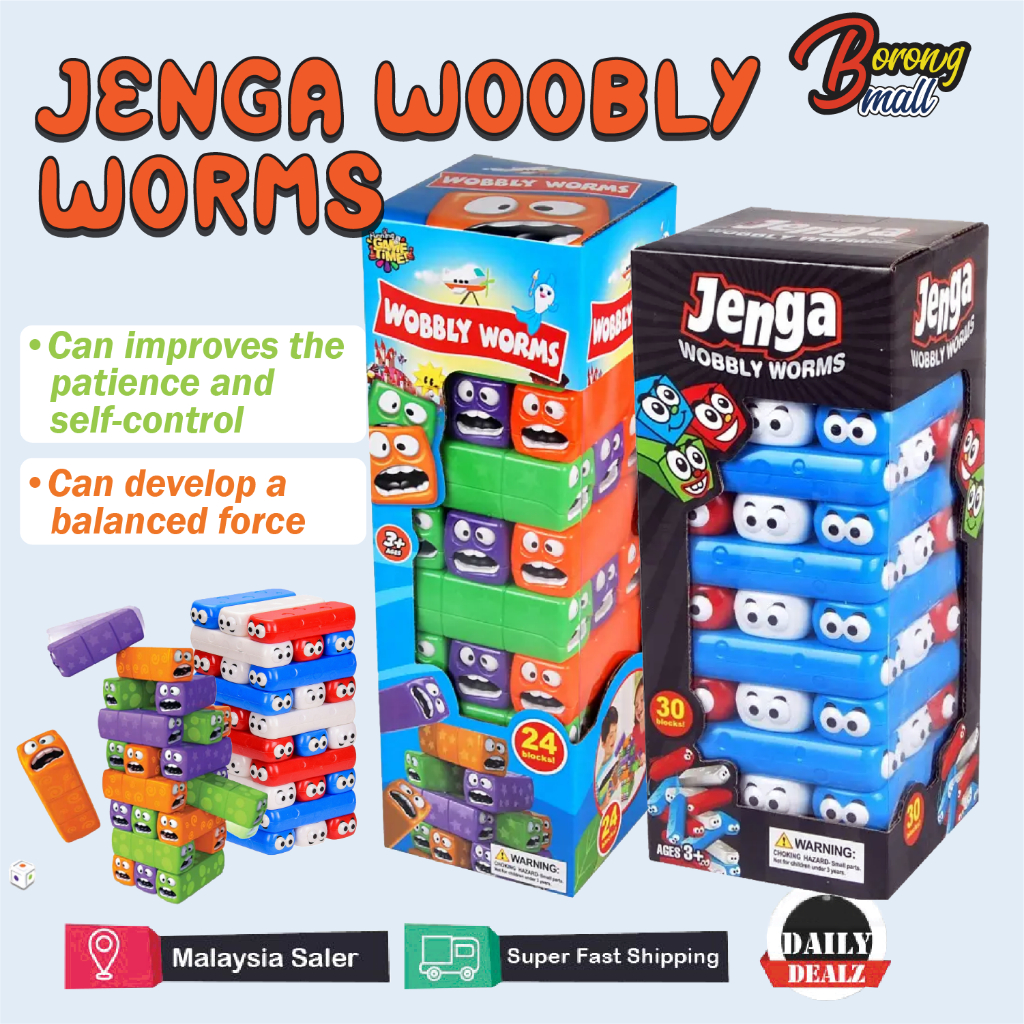 Jenga Wobbly Worms Tower Balancing Game Blocks Game Tower Permainan ...