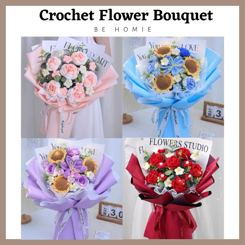 ⭐NEW⭐ BH handmade crochet flower bouquet hand knitted artificial flower ...
