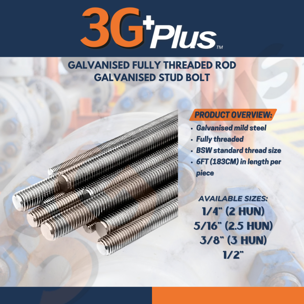 6FT (183CM) BSW Galvanised Mild Steel Full Threaded Rod / Stud Rod ...