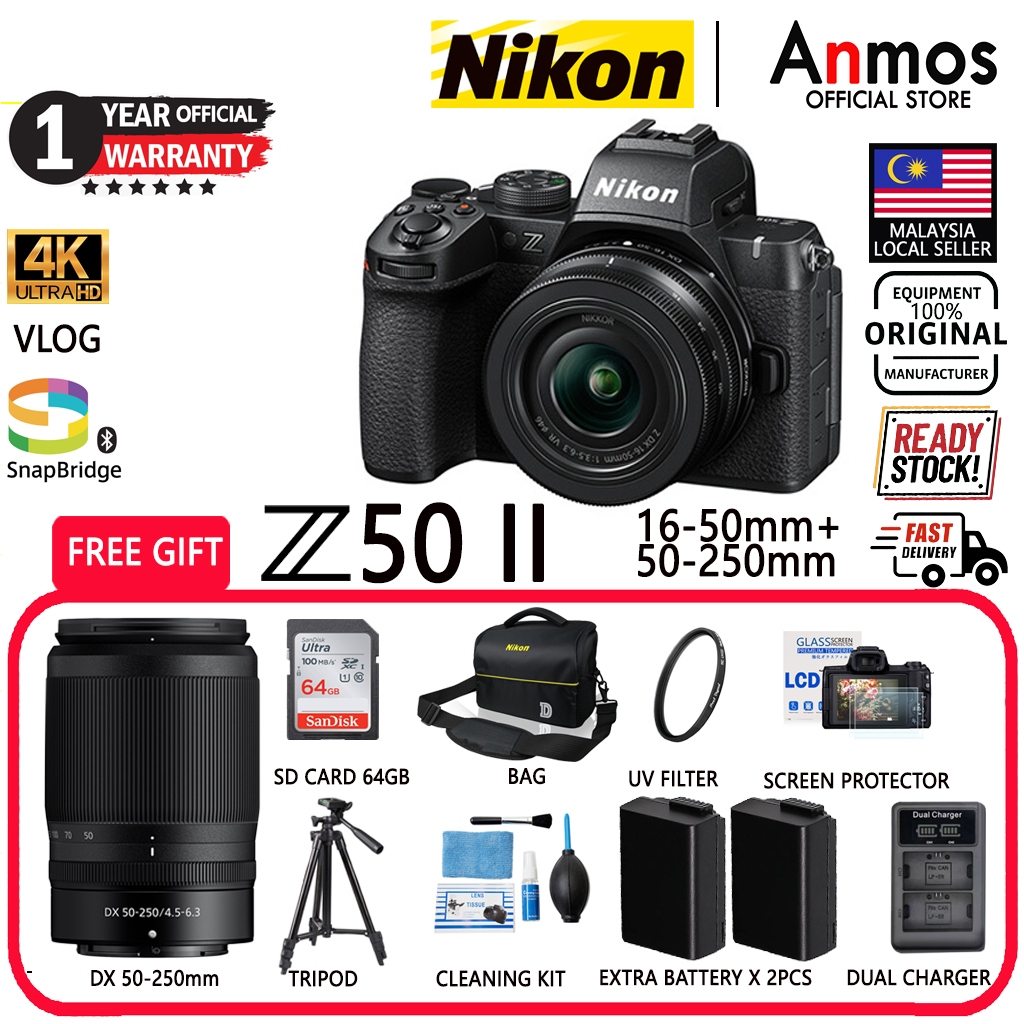 Nikon Z50 II 4K UHD 20.9MP Mirrorless Camera WITH 16-50MM + 50-250MM | 1 Year Nikon Malaysia ...