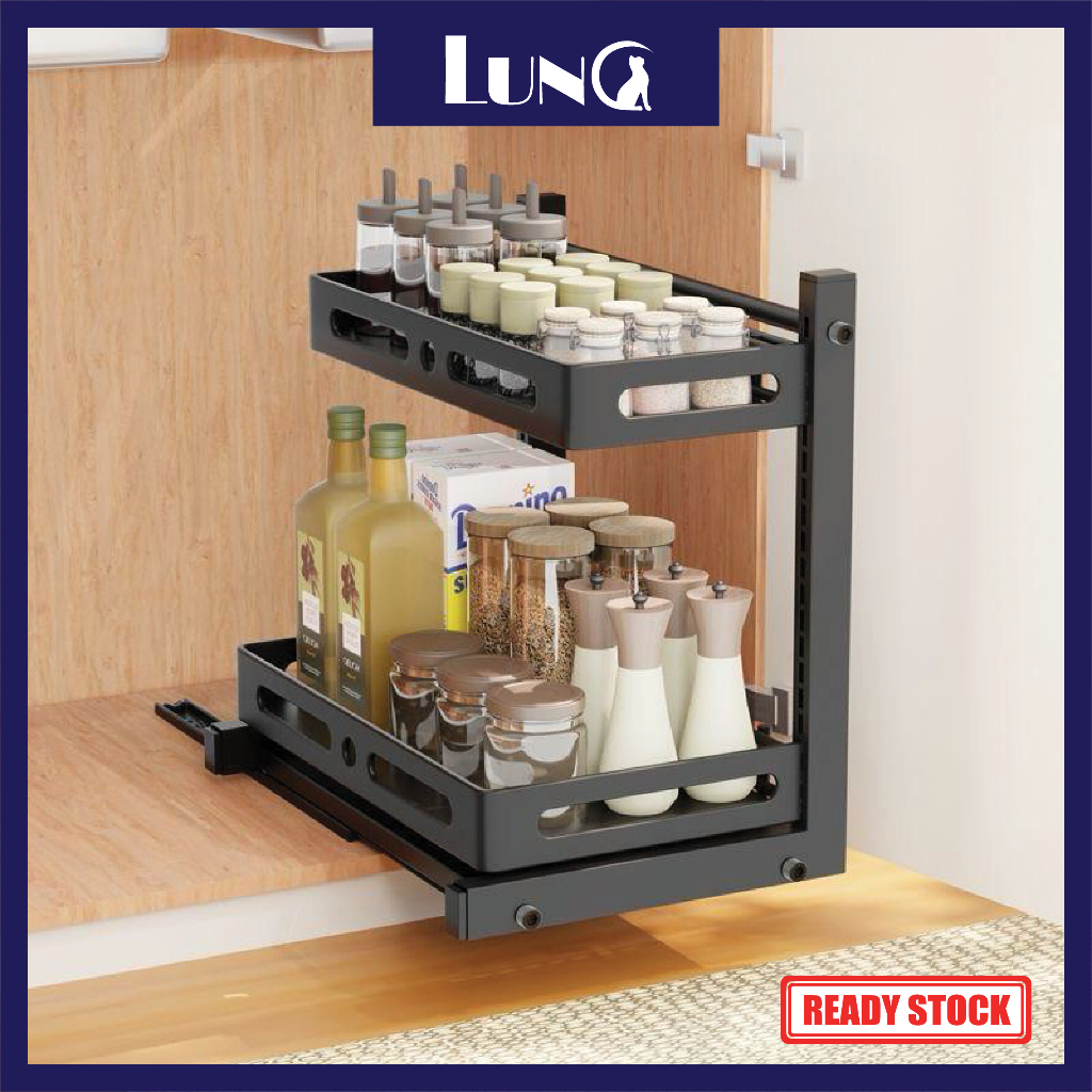 L Shape Sliding Cabinet Pull Out Basket 2 Tier Kitchen Organizer Under ...