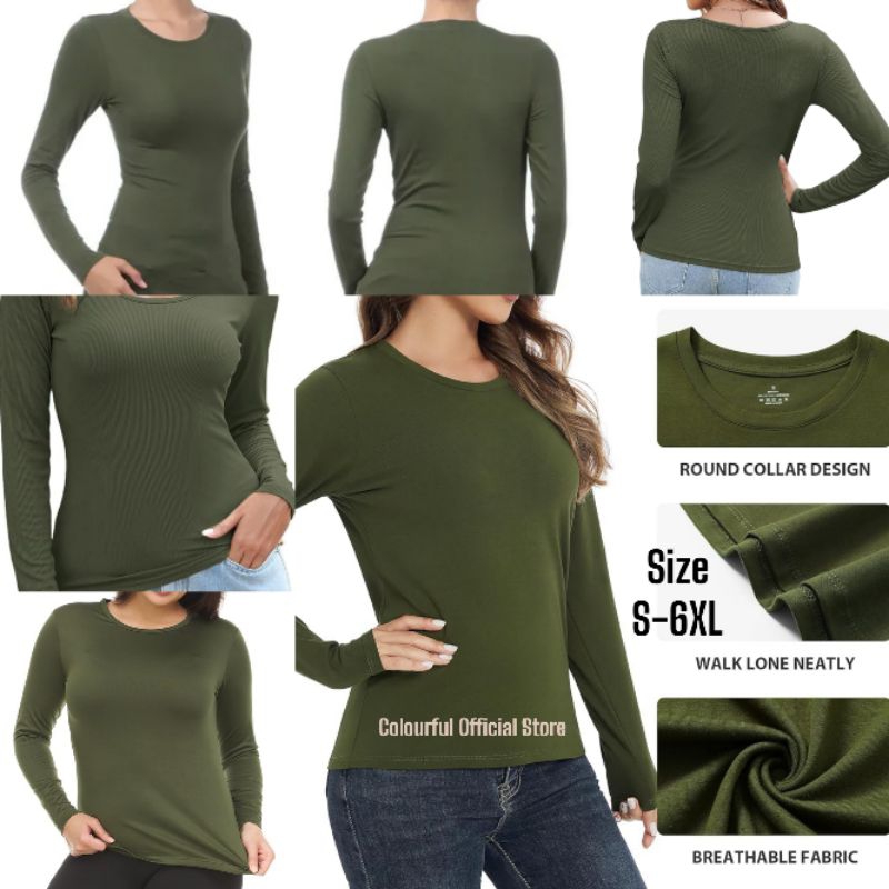 [Olive] Baju Lengan Panjang High Quality Cotton Women Inner Baju ...