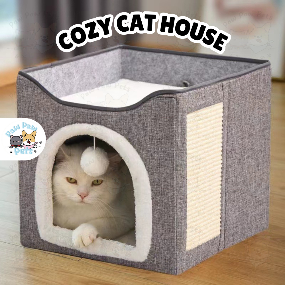 Cozy Cat House Bed Cubicle Design with Cat Teaser Toy | Tempat Tidur ...