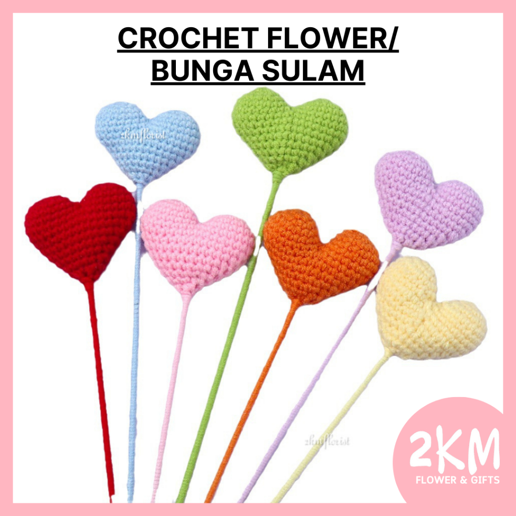 (1PC) CROCHET SULAM HEART Flower Bunga Sulam Wool Hand Knitted Finished ...