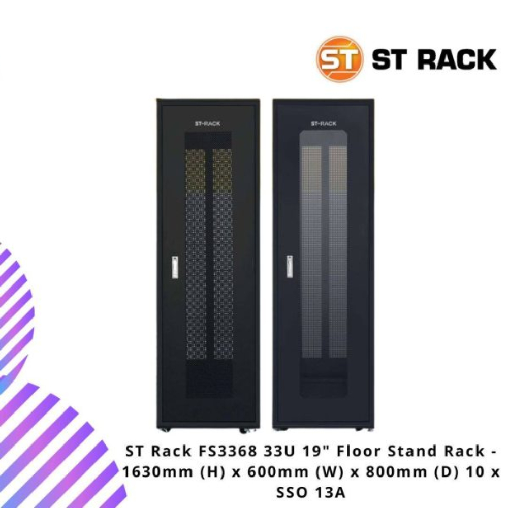 ST Rack FS3368 33U 19" Floor Stand Rack - 1630mm (H) x 600mm (W) x ...