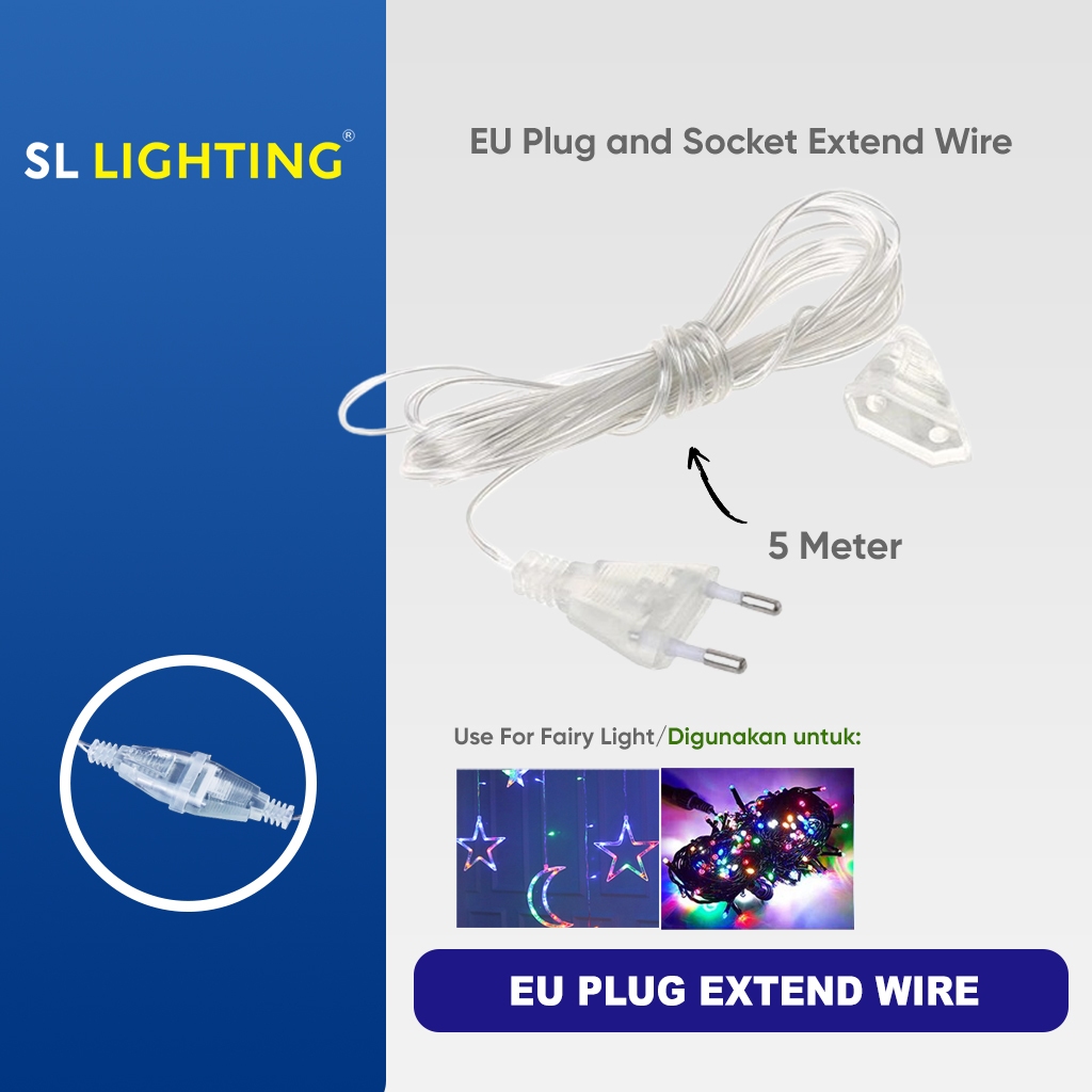 2 Pin 5 Meter EU Plug and Socket Extend Wire For Indoor Outdoor ...