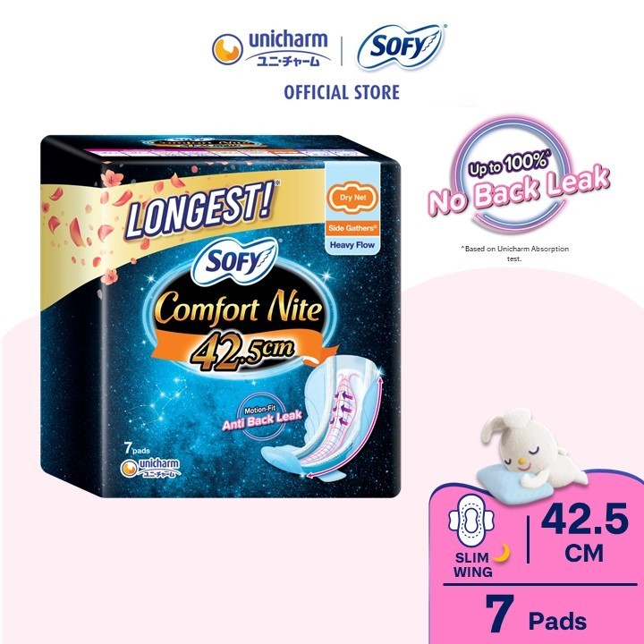 SOFY Comfort Nite Side Gathers Dry Net Night Slim Wing Sanitary Pad 42.5cm 7pcs | Shopee Malaysia