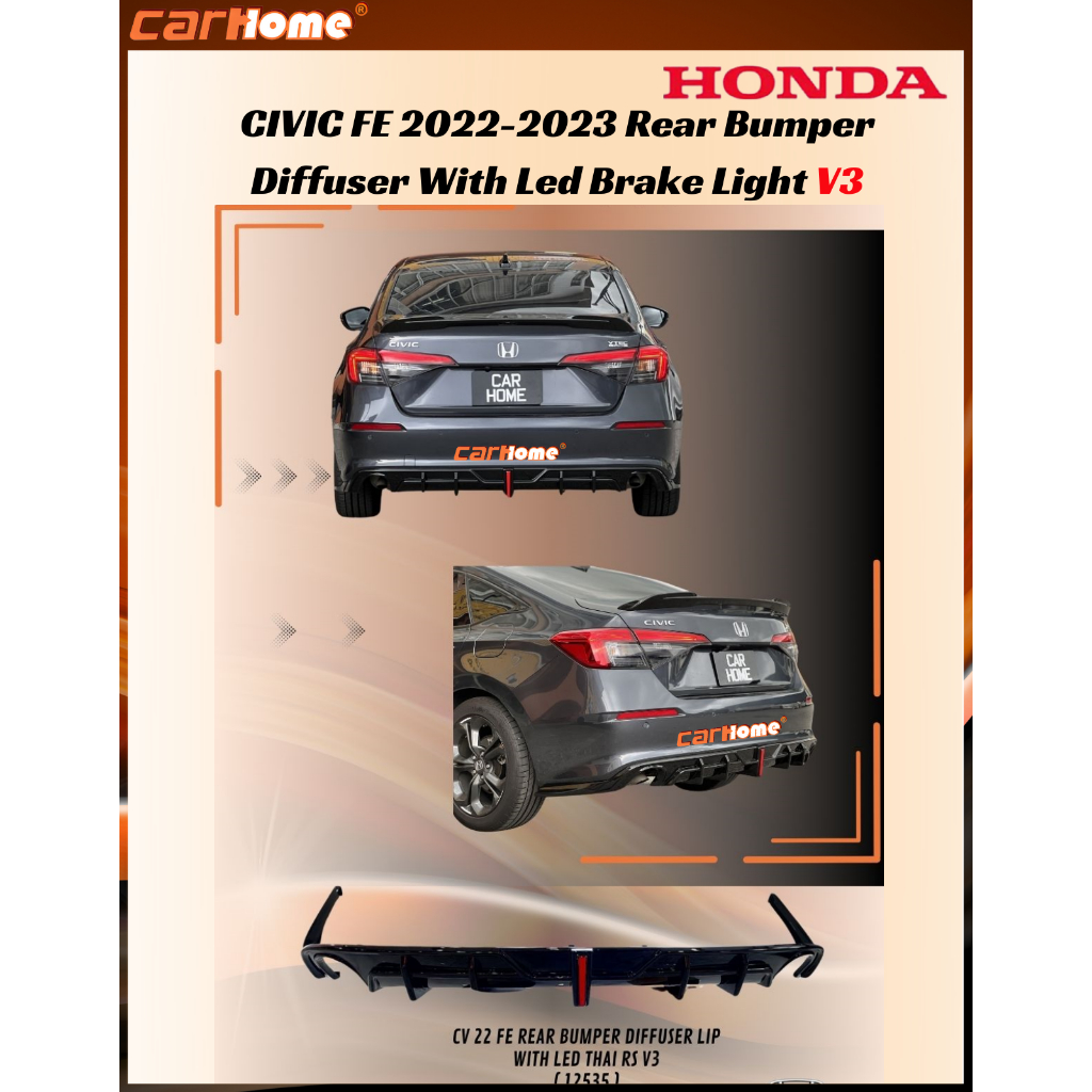 Honda Civic FE 2022 Rear Bumper Diffuser With Led Brake Thai Rs V3 Rear ...