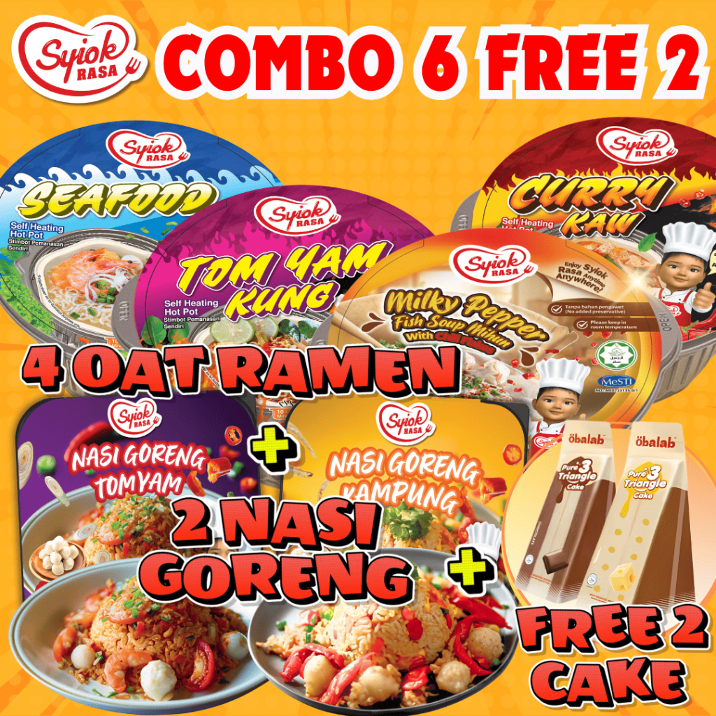 [COMBO 6PCS OAT RAMEN+NASI GORENG FREE 2 CAKE] Syiok Rasa TomYam/Curry ...